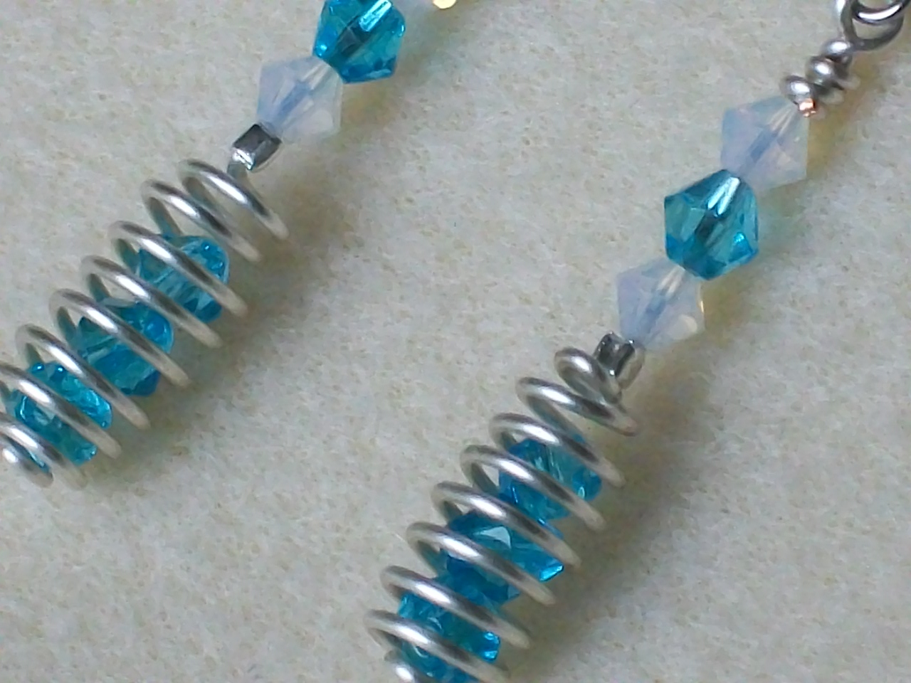 Spiral Cage Earrings Swarovski Crystals Bicones In White Opal And Aqua ...