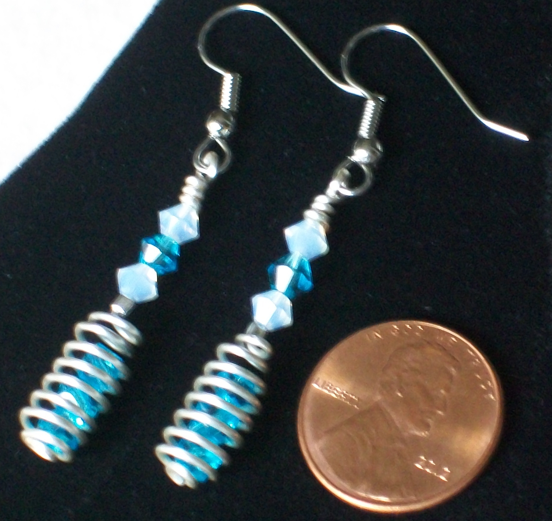 Spiral Cage Earrings Swarovski Crystals Bicones In White Opal And Aqua ...