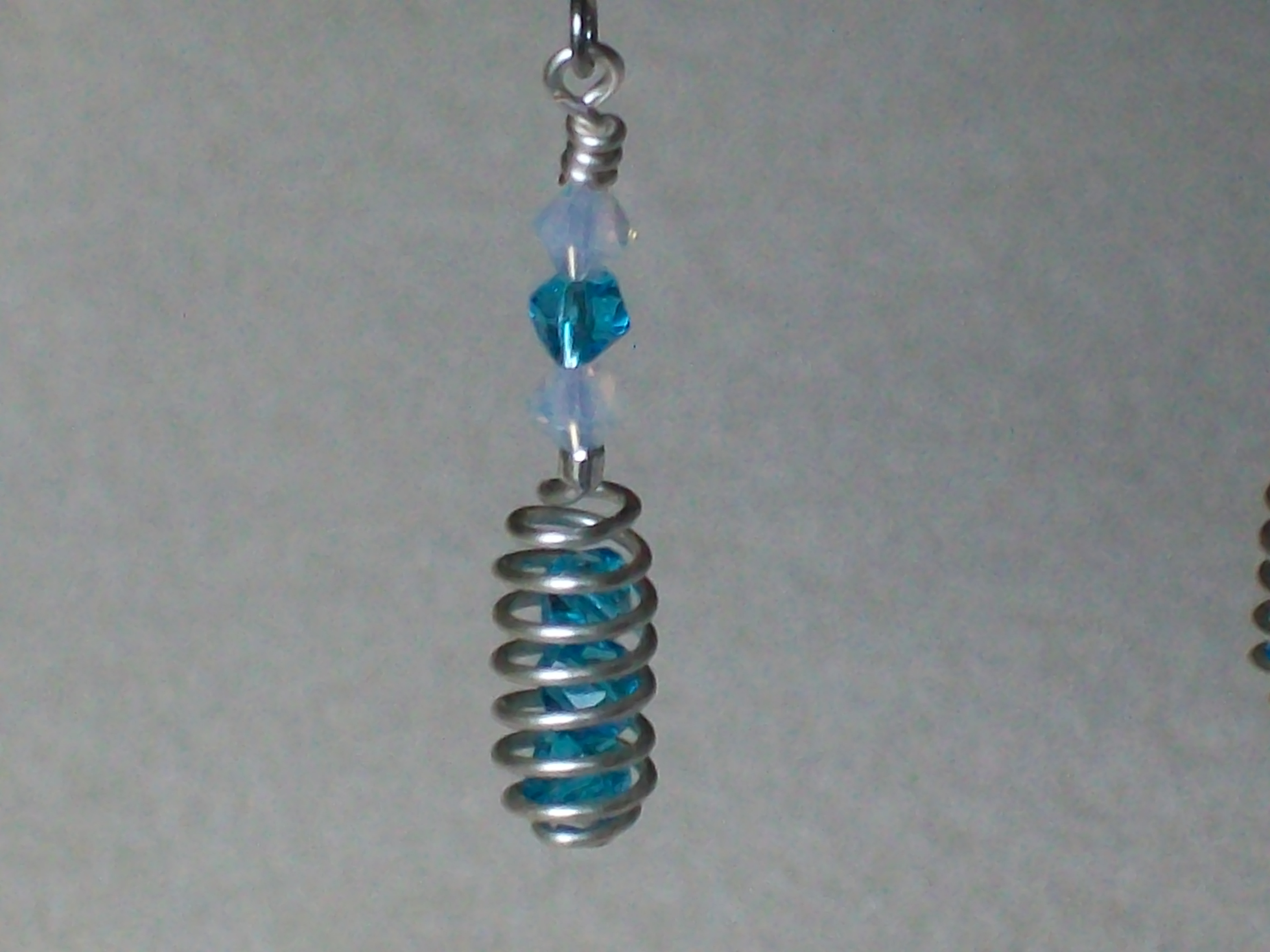 Spiral Cage Earrings Swarovski Crystals Bicones In White Opal And Aqua ...