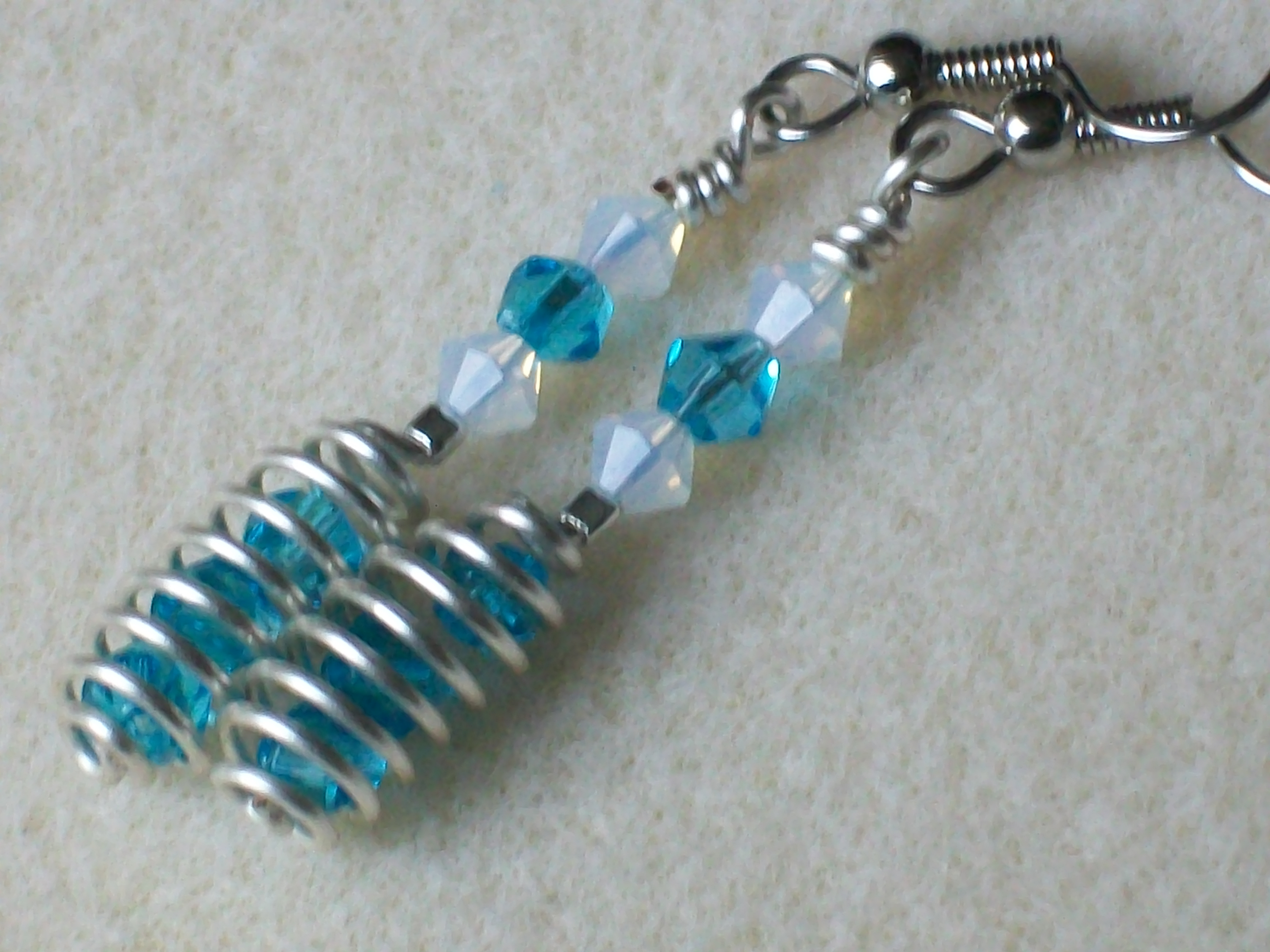 Spiral Cage Earrings Swarovski Crystals Bicones In White Opal And Aqua ...